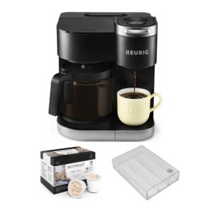 keurig k-duo single serve and carafe coffee maker with coffee pod organizer and 12 medium roast coffee k-cup