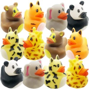 artcreativity zoo animal rubber duckies for kids, pack of 12, zoo themed duck bathtub pool toys, fun carnival and safari party supplies, birthday party favors for boys and girls