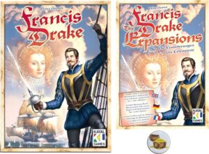 francis drake board game bundle of base game and the 2 & 6 player expansion plus a treasure chest buttons