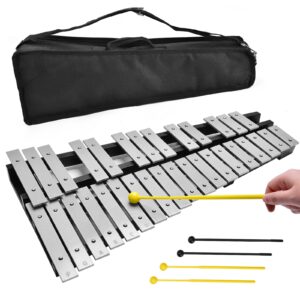 sierjian 32 keys glockenspiel,foldable aluminum xylophone for adults, percussion instruments kit for children,professional educational percussion musical instrument with 4 mallets and carrying bag