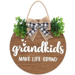 grandkids door wreath with greenery bow grandkids make life grand porch hanger grandkids sign for home decor farmhouse front door decorations for grandma & grandpa from grandchildren