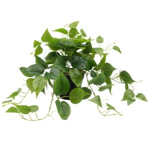 loywree artificial plants in pots, faux pothos indoor green realistic fake plant for home office garden decoration - black pot