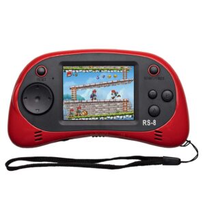 mjkj portable handheld game console for kids, mini travel game console 2.5-inch lcd screen built-in 200 classic game handheld video console supports av/tv, game boy favorite (red)