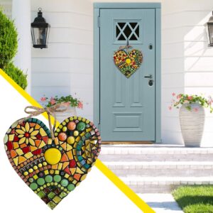 mosaic garden heart sculpture decor ornaments,love heart ornaments,rainbow love hanging pendant ornaments heart art decor for indoor outdoor wall window home bedroom office living room garden