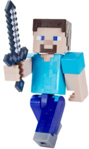 mattel minecraft craft-a-block biome builds steve figure, authentic pixelated video-game character, action toy to create, explore and survive, collectible gift for fans age 6 years and older