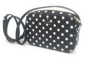 kate spade new york staci saffiano leather mini camera crossbody (black polka dot)