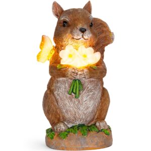 vp home charming squirrel solar powered led outdoor decor garden light porcelain squirrel figurine light up squirrel gifts garden figurines outdoor solar lawn ornaments squirrel statue