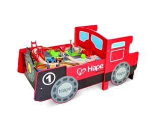 hape busy city rail set, ride-on & foldable engine table