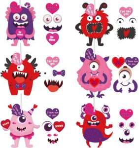 haooryx valentine's paper craft kits - 30pcs diy monster paper hanging ornaments make your own valentine's day exchange gift card decorations kids home decor classroom mix match art handcraft supplies