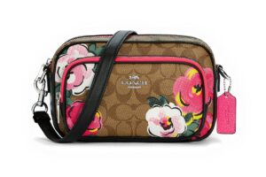 coach womens court crossbody in signature canvas with vintage rose print silver/khaki multi