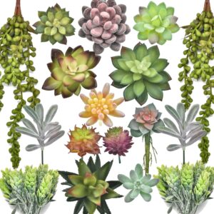 daxi events artificial succulents, 17 pack fake succulents, unpotted faux succulents， realistic textured succulent plants, large artificial succulent plants bulk decor table home office garden