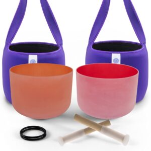 fmty 10inch crystal singing bowls set prefect pitch(±10hz) red(root)+ orange(sacral) with soft carrying bag sound bowls chakra bowl