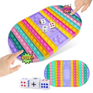 dorothy`s attic pop fidget game with dice, big bubble pop board with three math dices, math games for addition subtraction multiplication division, sensory toys for parent-child time.