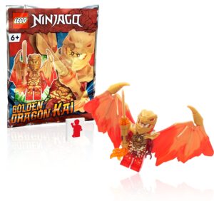 lego ninjago crystalized minifigure - kai (golden dragon) with wings and gold fire sword