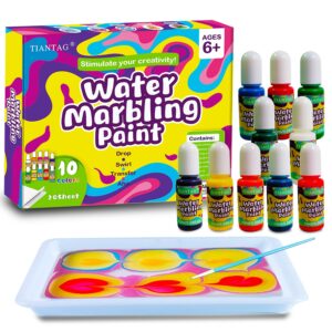 tiantag marbling paint art kit for kids creative arts and crafts set for girls & boys 10 colors（10ml each） water marble kit art painting set for ages 6+