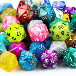 skylety 50 pieces polyhedral dice sets with black pouch compatible with rpg mtg tabletop role playing table games multi colored assortment(20 sided style)