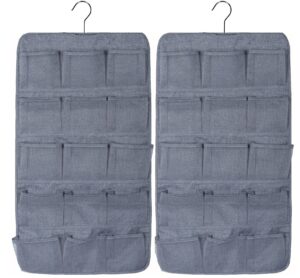 2pks oxford cloth hanging bra organizer closet storage bag with large mesh pockets for bra underwear socks dual sided for space saving (20+20 pockets)-color (dark grey)