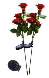 red 2 pack, solar garden lights decorative, 10 rose lights flowers led for garden yard patio pathway lighting, decorative flower lamp, rainproof(red)