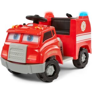 kid trax real rigs toddler fire truck interactive ride on toy, kids ages 1.5-4 years, 6 volt battery and charger, sound effects, red, large