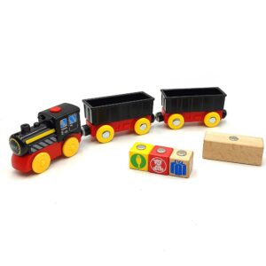 wooden magnetic train set battery operated freight train for train tracks toy for toddlers 3 4 5 years old boys girls (without battery)