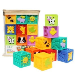 building blocks baby toys for 3 months and up, soft squeeze sensory colorful teething chewing educational stacking blocks with 3d embossed patterns