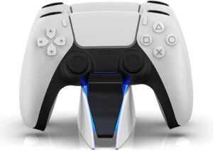 ps5 controller charging station with blue light bar, fast charging type-c for playstation 5 dualsense controllers charging (white)