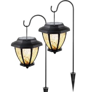 eeauld solar pathway lights, 2 pack shepherd hook lights waterproof hanging solar lights 34 inch outdoor solar lanterns 3000k warm white