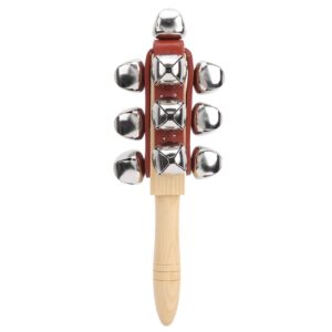 tomotato wooden jingle hand bells, sleigh bell stick handheld jingles bells 13 bell sleigh sticks pu leather stainless steel jingle bells stick for parties dancing concerts