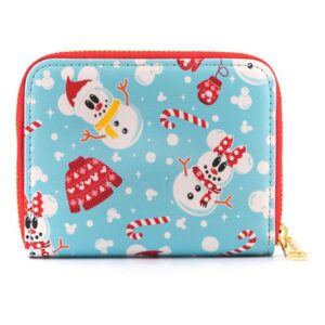 loungefly disney mickey minnie snowman zip around wallet