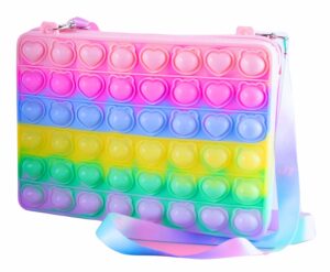 azsure large 9 x 7 inch fidget pop it shoulder crossbody bag colorful pops purse for girls women. trendy & fashionable bubble poppit handbag wallet. beautiful design with candy colors