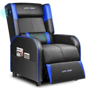 gtracing gaming recliner chair with bluetooth speakers racing style single gaming sofa modern living room recliners ergonomic comfortable massage home theater seating, blue