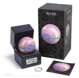 pokémon poké ball authentic replicas - realistic, electronic, die-cast poké ball with display case light features - by the wand company (heal ball)