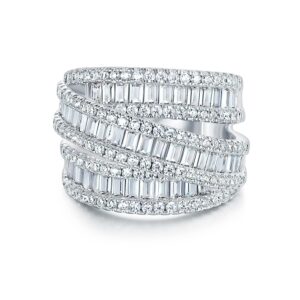 opomomo eternity ring wedding bands,18k white gold plated 3 rows emerald cut lab diamond band rings for women men (8) (c-white -3 rows, 8)