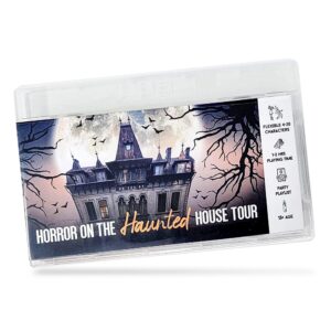 horror on the haunted house tour | halloween murder mystery party game | flexible 4-20+ players | new print-friendly & virtual printable file formats