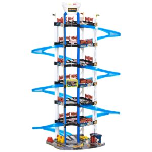 qaba 7-level car parking garage toy dual race tracks car ramp set toddler car games 102 pcs w/electric elevator wash, gas, ejector & car repair station metal cars for 3-6 years old