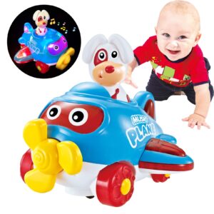 baby toys for 1 years olds, bump & go baby toys 12-18 months plane musical toys with music light-up airplane toddlers toys for 6+ months baby crawling toys christmas birthday gifts