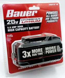 bauer 20 volts lithium-ion battery 5.0 ah high capacity replacement battery 1907c-b for bauer cordless tools