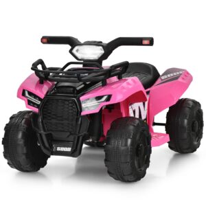 costzon kids atv, 6v battery powered electric vehicle four wheeler quad w/storage basket, headlight, horn, music, mp3 & usb, toddler 4 wheeler ride on car toy for boys girls 18-36 months (pink)