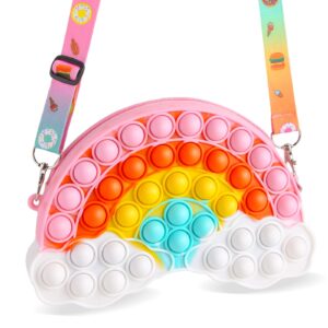 girls toys easter gifts pop purse fidget toys, rainbow purse birthday classroom exchange return gifts for kids girl, cloud toddler purse pop shoulder bag sensory toys valentines party favors