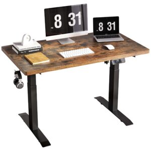 iyee nature electric standing desk, dual motor adjustable height desk, 55 x 27.5 inches stand up desk, home office desk, sit stand desk with splice board/black frame/white top