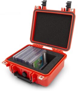 casematix graded card storage box compatible with 22 bgs 35 one touch 29 psa graded sports cards, top loaders, waterproof graded card case with customizable card case foam and padlock