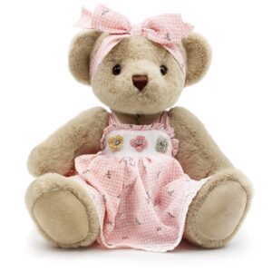 suepcuddly jointed teddy bear stuffed animals small soft plush toy with cloth (pink skirt 13inch)