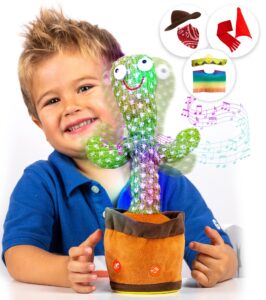 chuchik dancing talking cactus toy for babies - 60 songs, 3 changeable outfits, glowing led lights (1 pack)