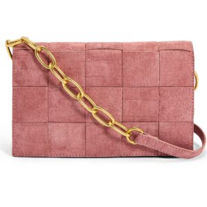 like dreams women's gold chain link padded fashion hailey woven suede crossbody handbag (mauve)