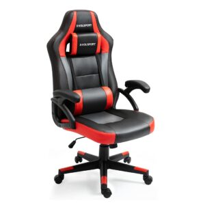 high back wide seat ergonomic pc computer gaming chair, leather swivel silla gamer home office desk chair with headrest and lumbar support for adult (red+black)