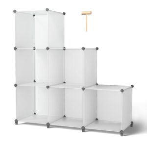 homywish cube storage organizer 6-cube closet storage shelves with wooden hammer diy closet cabinet room storage bookshelf plastic square organizer shelving for home, office, bedroom, white…