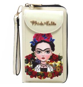 luxebag frida kahlo cartoon flower collection cellphone purse wallet (beige/black)