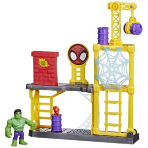 spidey and his amazing friends hulk’s smash yard preschool toy, hulk playset with toppling tower and smash wall, kids ages 3 and up (amazon exclusive)