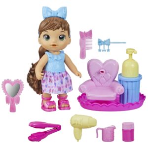 baby alive sudsy styling doll, brown hair, includes 12-inch, salon chair, toys for 3 year old girls and boys and up