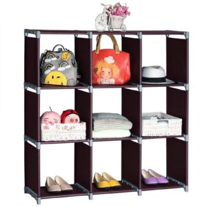 9 cube shelf organizer, open cube rack, diy storage organizer for closet, compartments storage shelf, dark brown